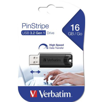 Verbatim Pendrive, 16GB, USB 3.2, VERBATIM "Pinstripe", fekete ...